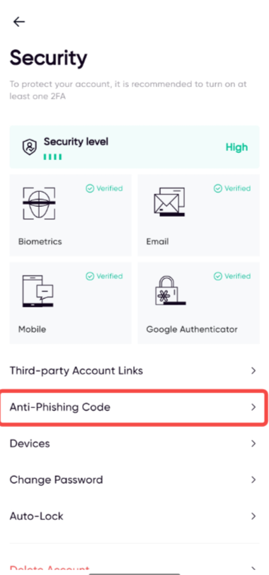 How to set up the Anti-Phishing Code – RedotPay Help Center